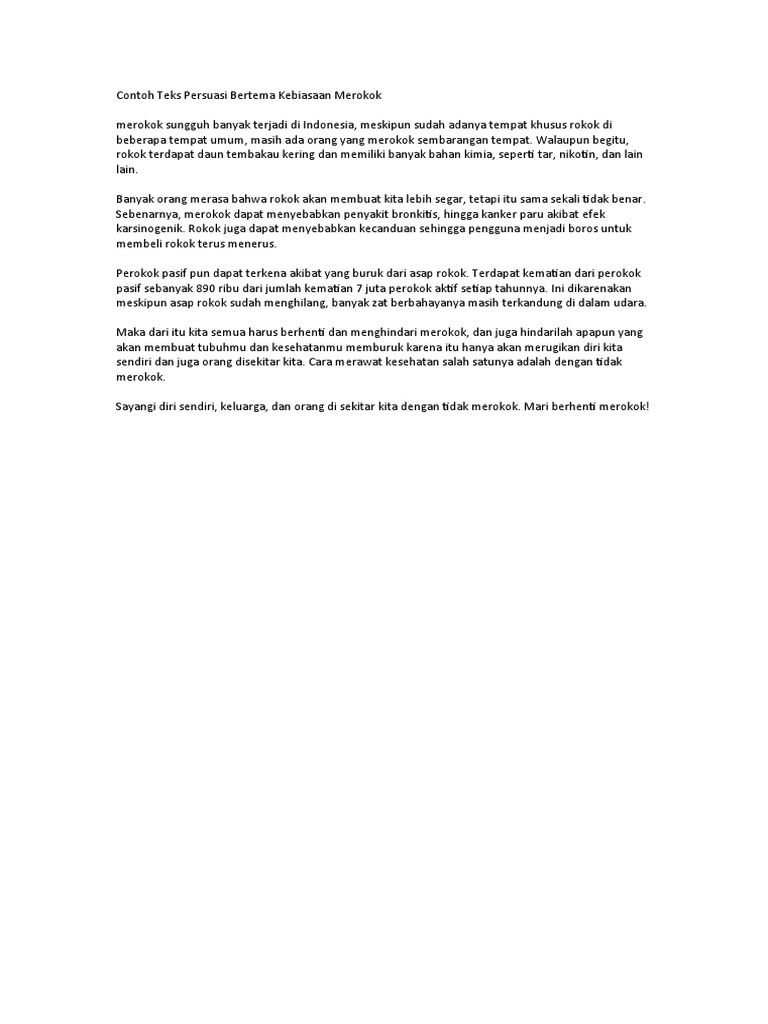 Contoh Teks Persuasi Bertema Kebiasaan Merokok | PDF