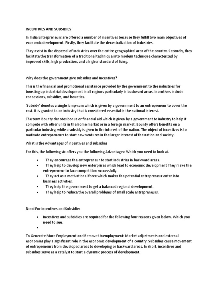 Incentives and Subsidies | PDF | Finance & Money Management