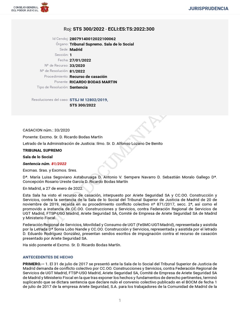 STS 300 2022 | PDF | Caso de ley | Acuerdo colectivo