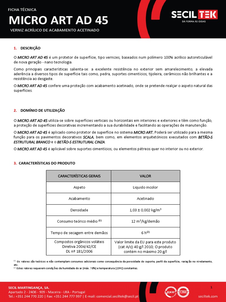 Ficha Técnica - Verniz Acrílico de Acabamento Acetinado Secil Tek Micro ...