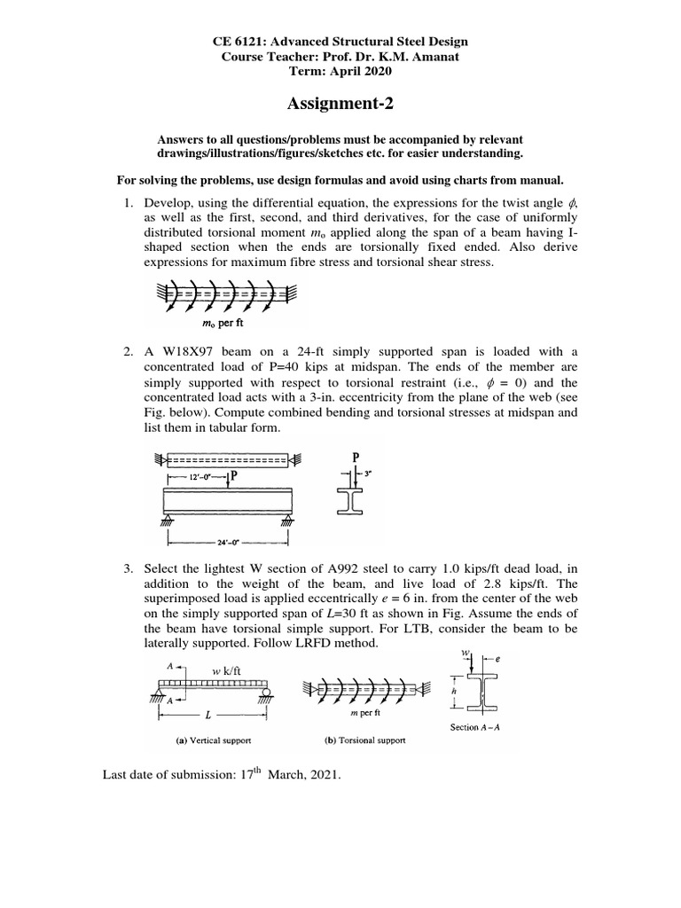 Assignment-2: CE 6121: Advanced Structural Steel Design Course Teacher ...