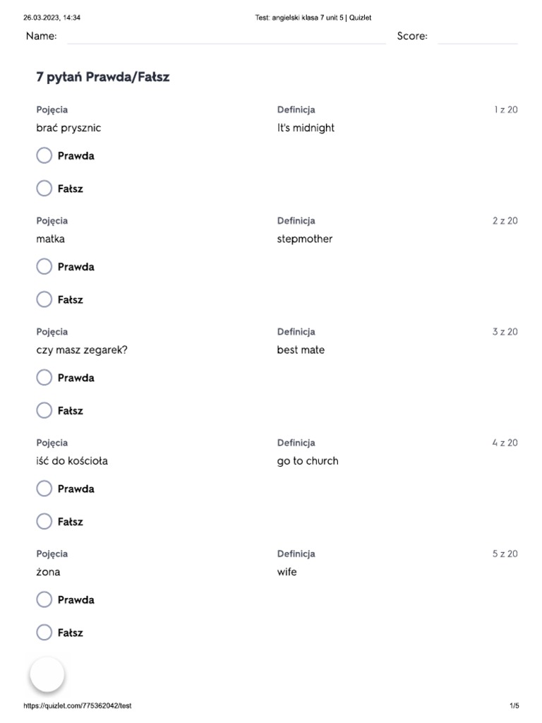 Angielski Klasa 7 Unit 5 Test Pdf