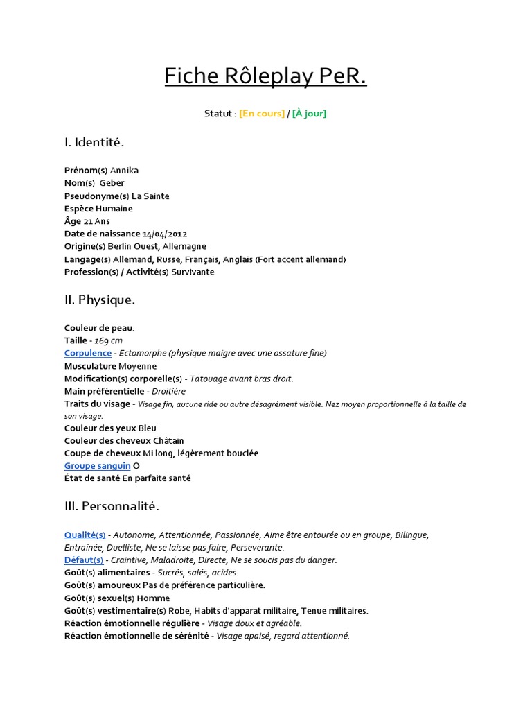 Fiche Roleplay PeR-1 | PDF | Développement personnel