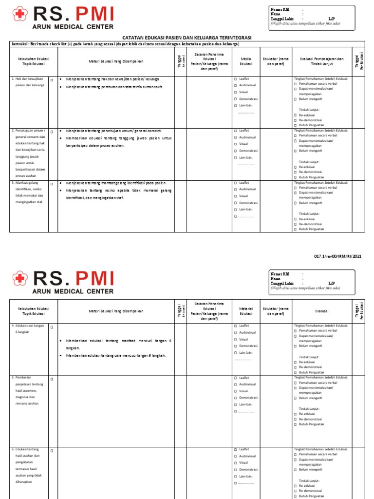Form Catatan Edukasi Terintegrasi | PDF