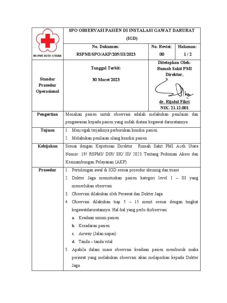 SPO 205 Observasi Pasien Di IGD | PDF
