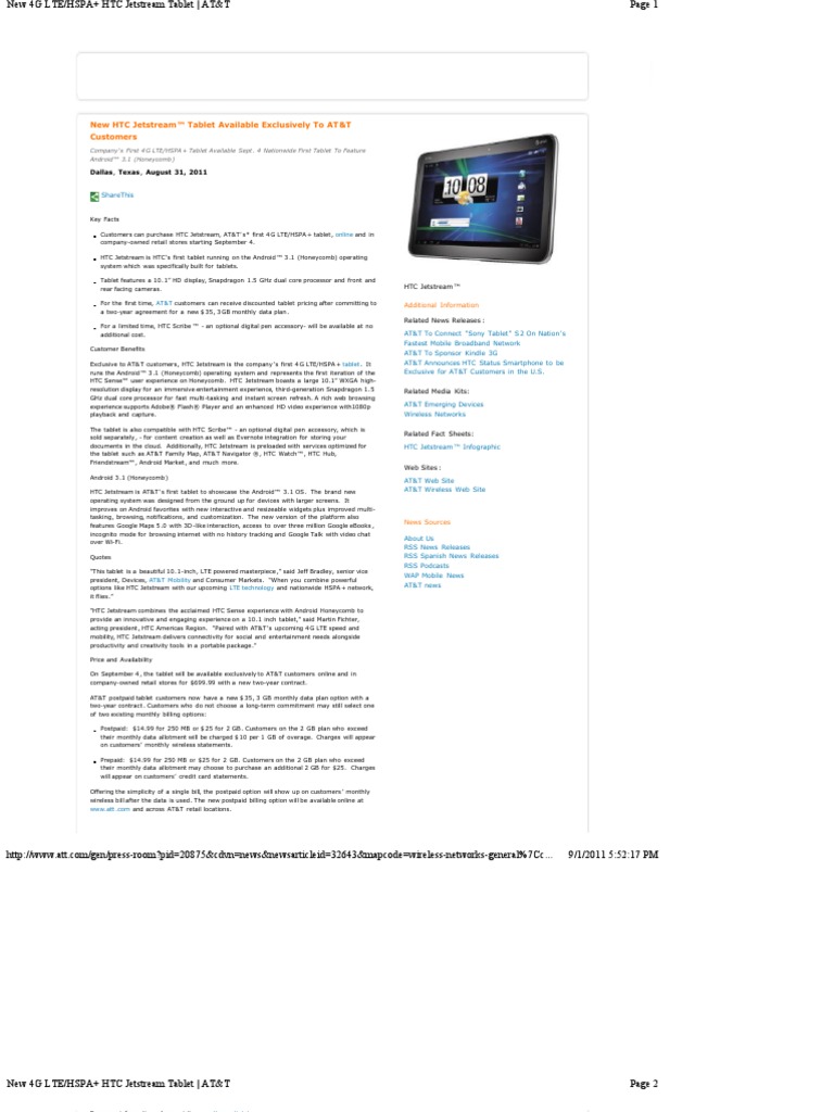 HTC Jetstream Tablet | PDF | Tablet Computer | At&T Mobility