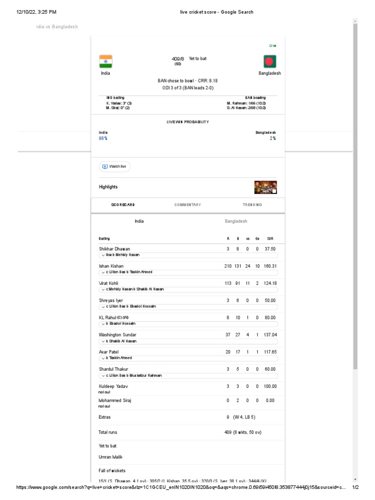 Live Cricket Score - Google Search | PDF | Cricket | Cricket Competitions