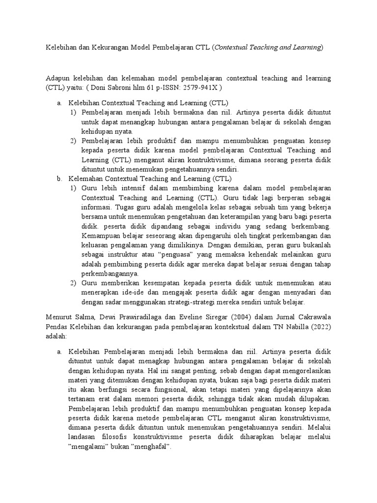 Kelebihan dan Kekurangan CTL dalam Pembelajaran | PDF