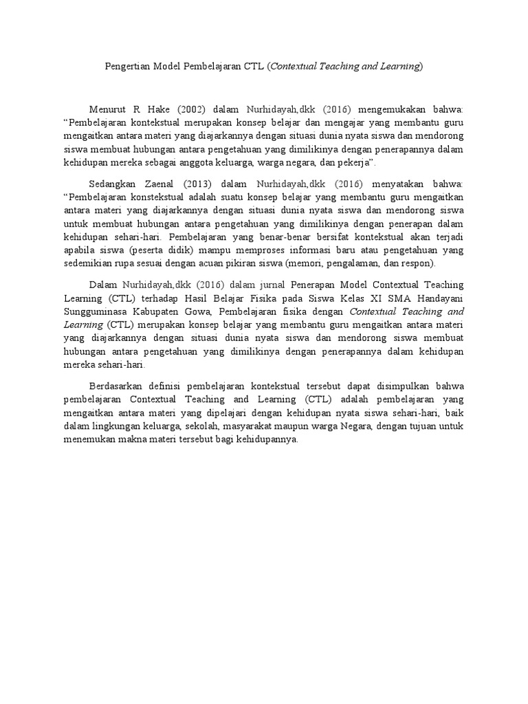 Pengertian Model Pembelajaran CTL | PDF