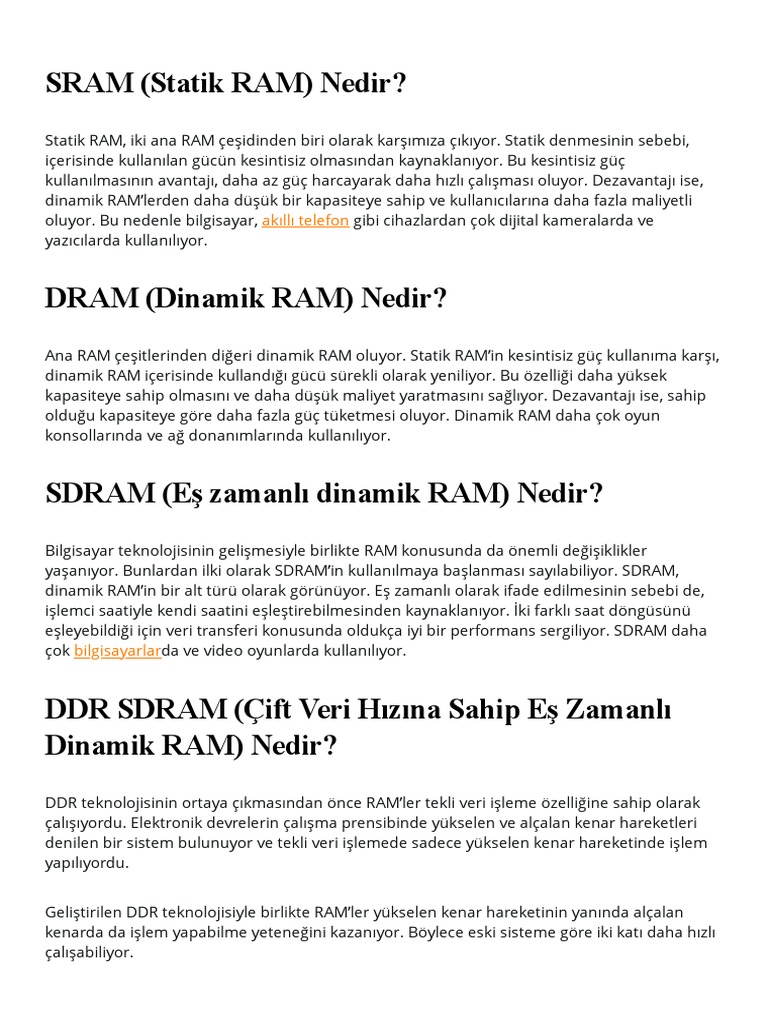 Ram Nedir - Ne İşe Yarar - Teknosa Blog | PDF