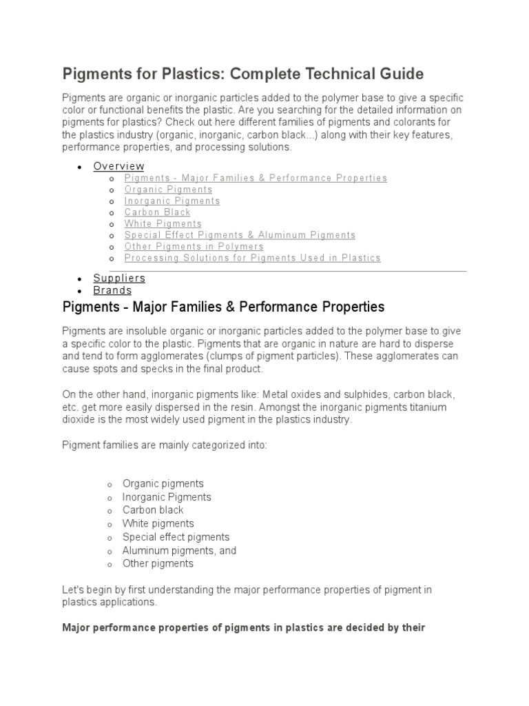 Pigments for Plastics: A Comprehensive Guide to Pigment Families ...