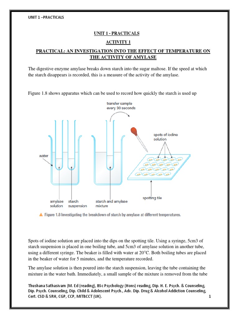 Biology - Unit 1 Practicals | PDF | Catalase | Hydrogen Peroxide