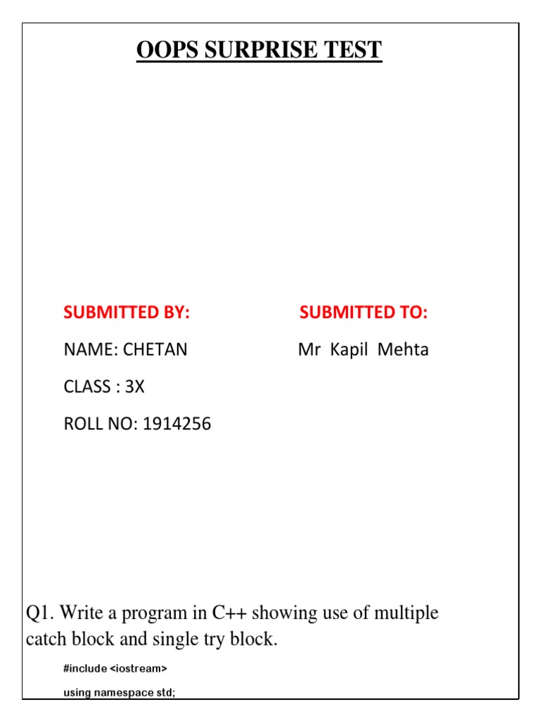 Oops Surprise Test 2 | PDF | Object Oriented Programming | Models Of ...