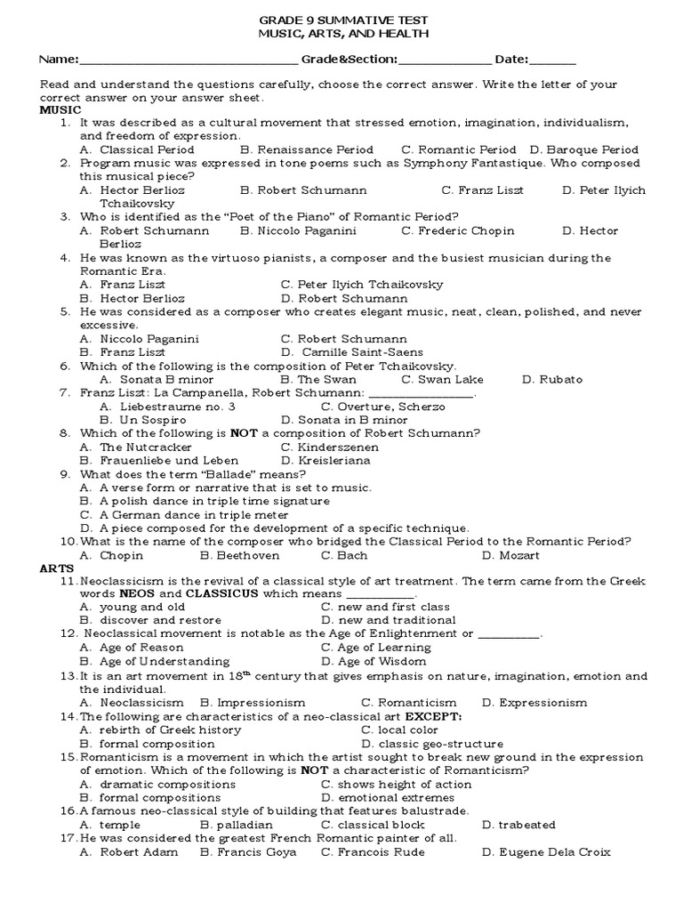 Summative Test | PDF | Robert Schumann | Romanticism