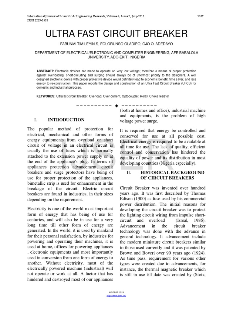 Ultra Fast Circuit Breaker | PDF | Relay | Fuse (Electrical)