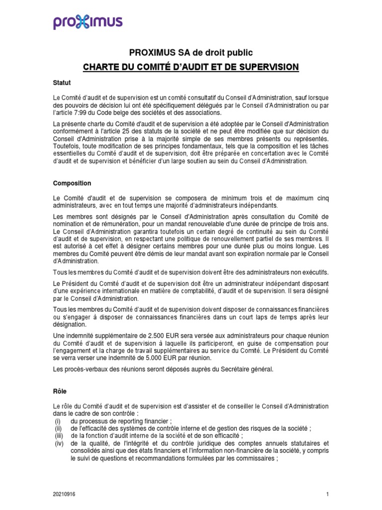 Proximus Charte Du Comite D Audit Et de Supervision - FR | PDF