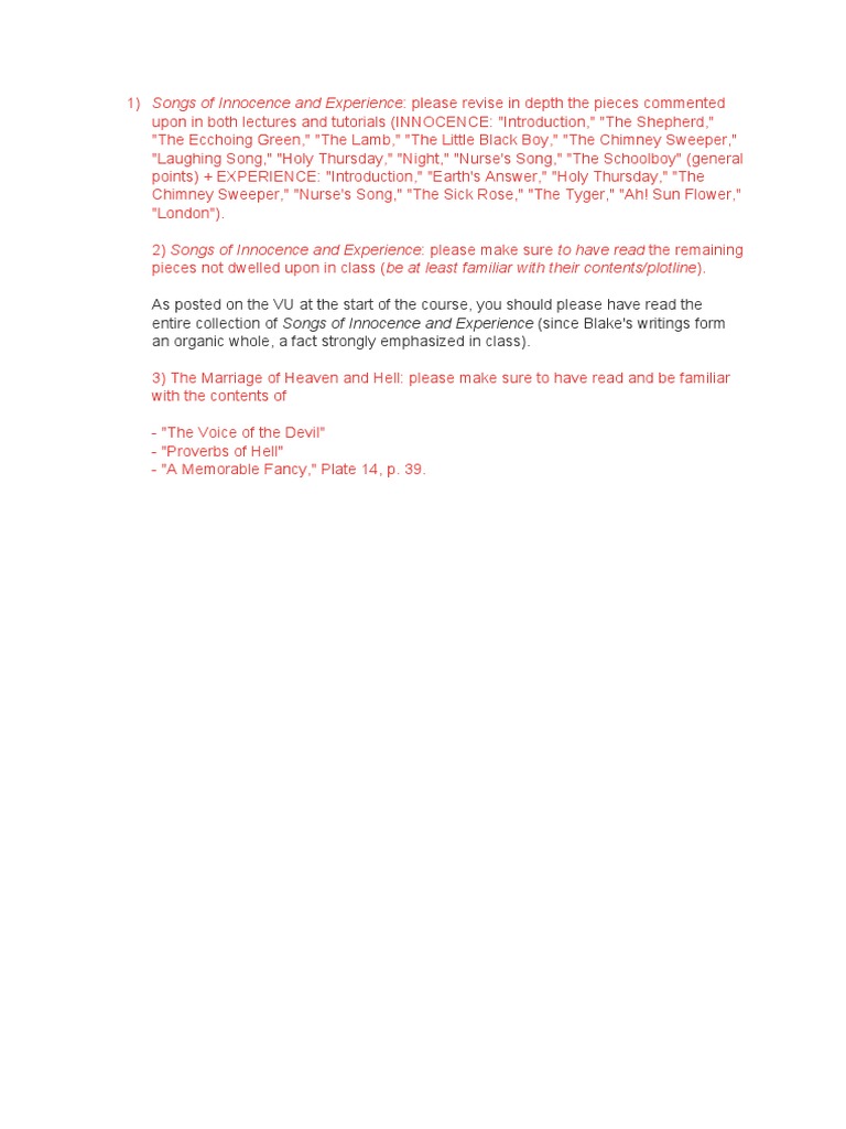 Songs of Innocence and Experience | PDF