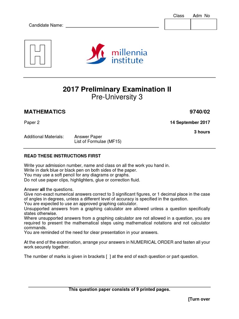 Prelim Paper | PDF | Mathematics | Calculator