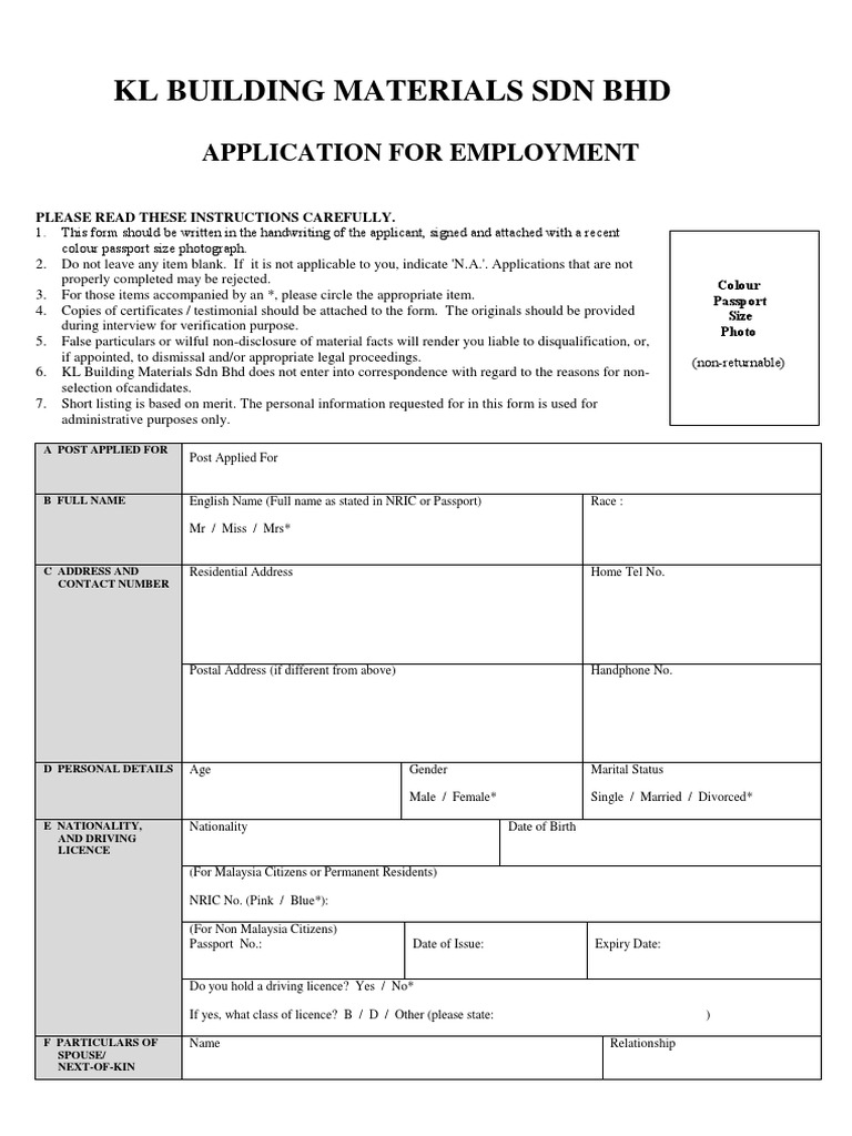KLBM Application For Employment Form | PDF
