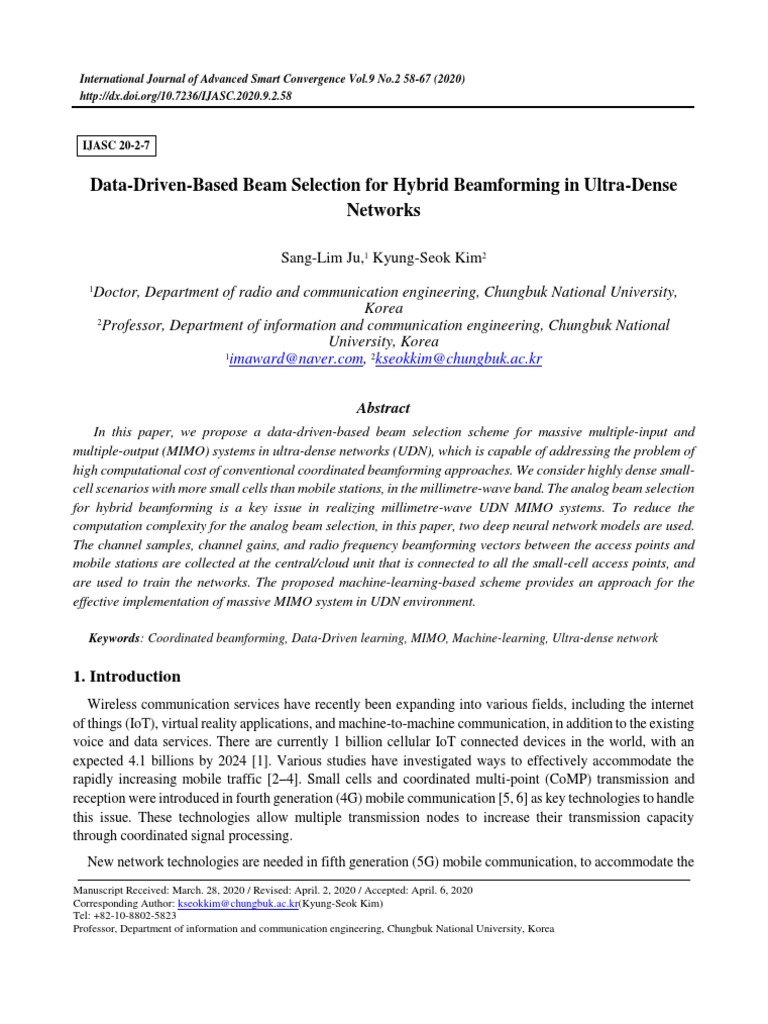 Data Driven Based Beam Selection For Hybrid Beamforming In Ultra Dense Networks Pdf Mimo
