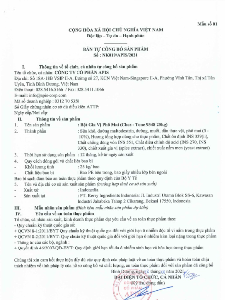 TCB NK019-21 - Bot Gia VI Cheztone 9348 | PDF