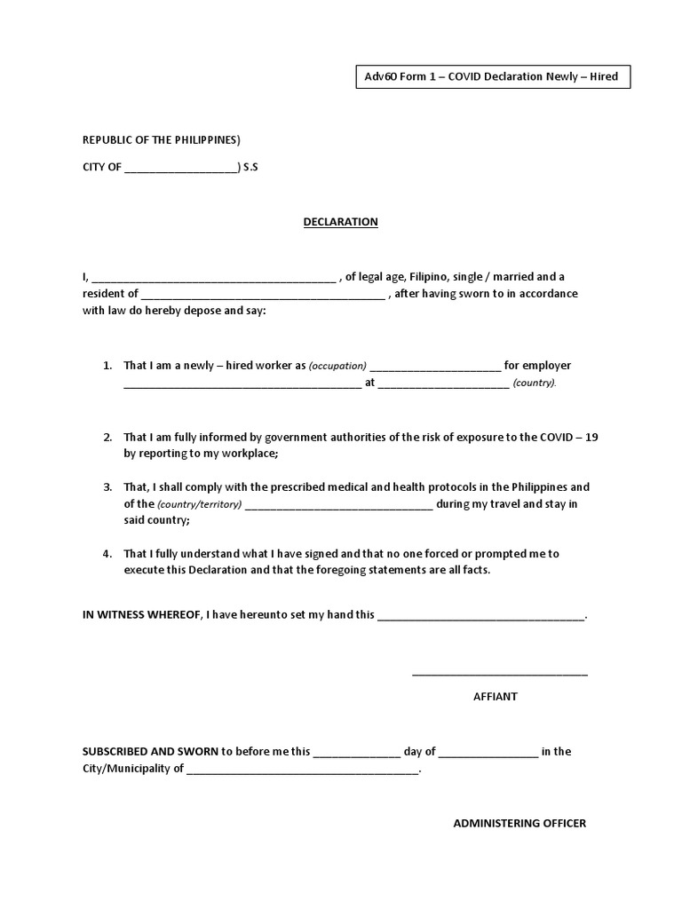 Covid 19 Declaration Form | PDF