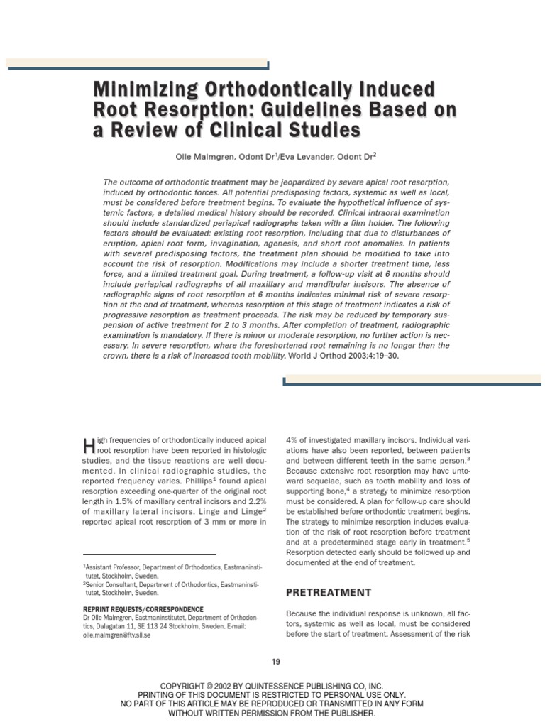 Wjo 4 1 Malmgren2 | PDF | Orthodontics | Periodontology