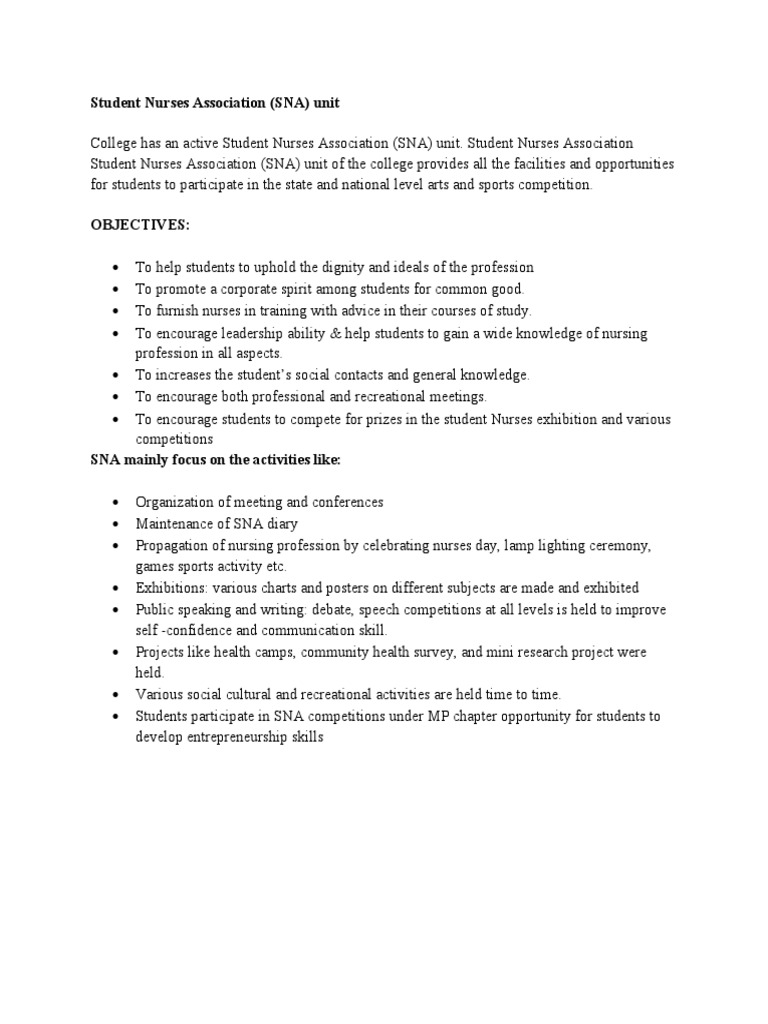 Student Nurses Association (SNA) Unit | PDF