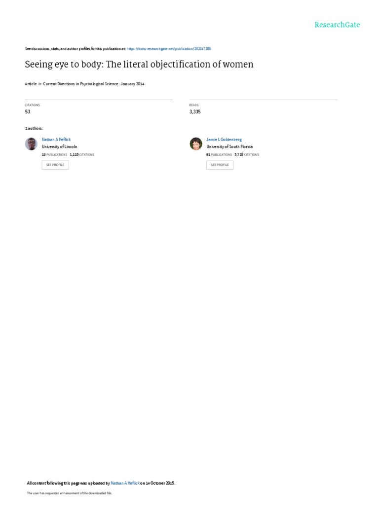 Seeing Eye To Body The Literal Objectification of Women | PDF ...