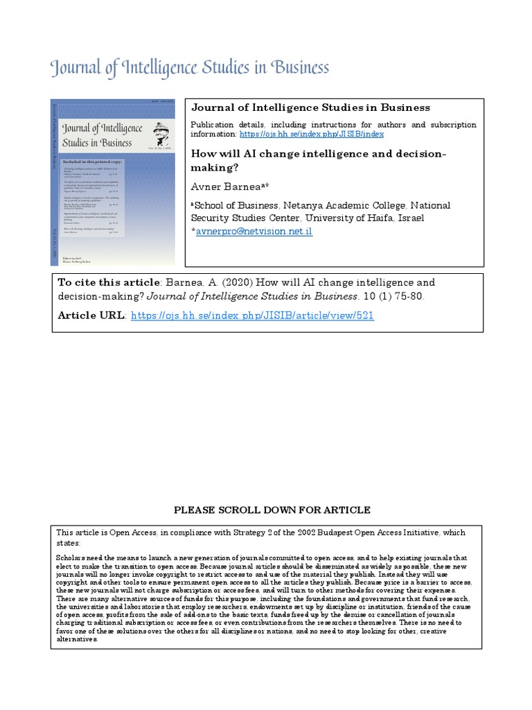 Journal of Intelligence Studies in Business | PDF | Artificial ...