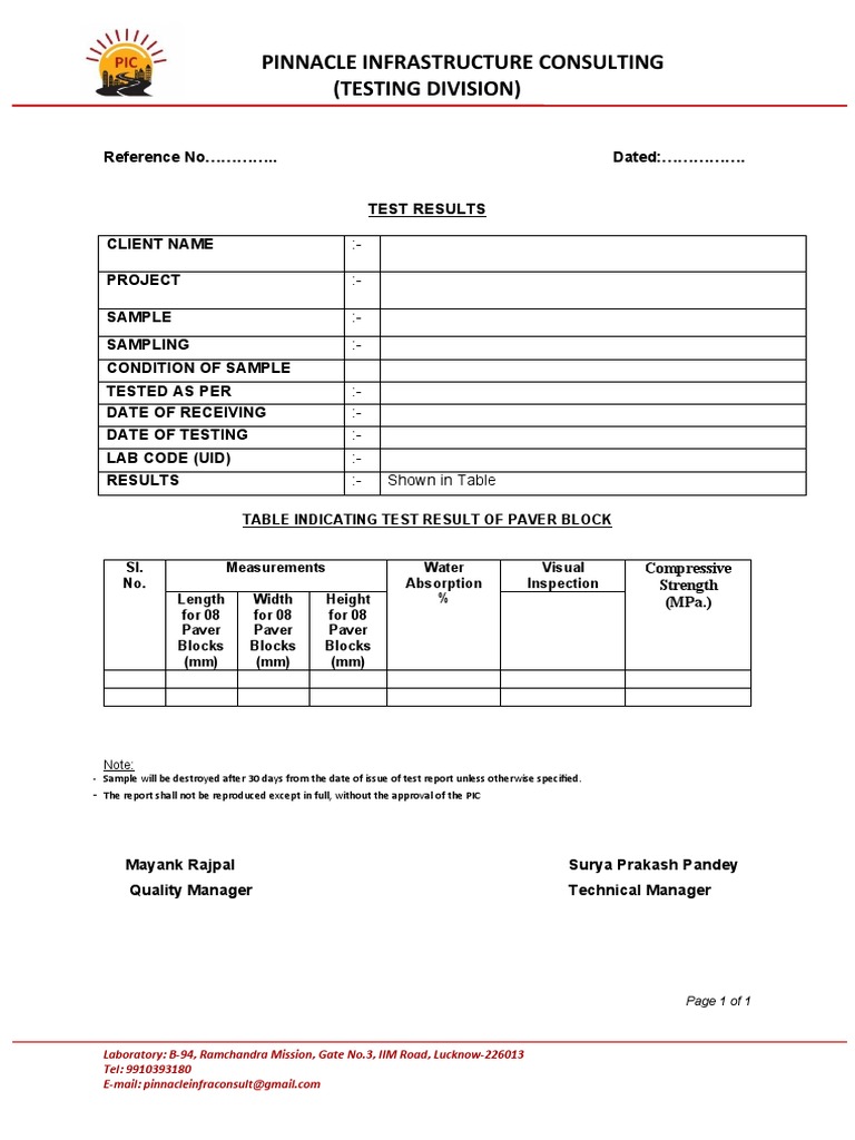 Sample Report - Paver Block | PDF