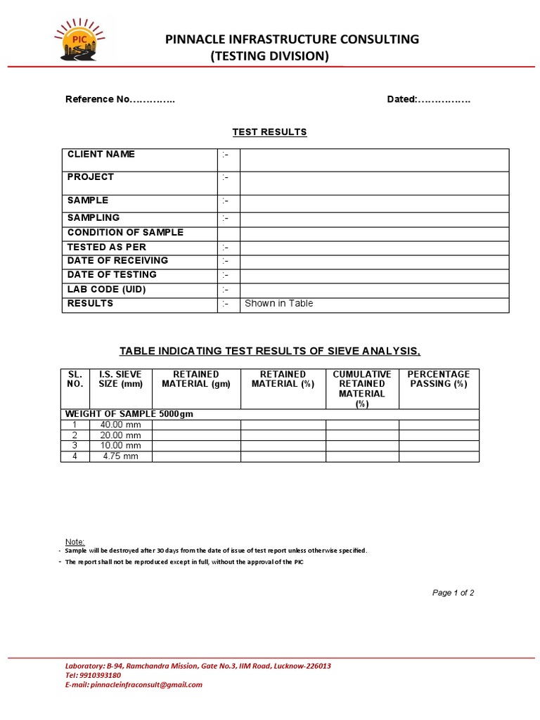 Sample Report - Aggregate 20mm | Download Free PDF | Physical Sciences ...