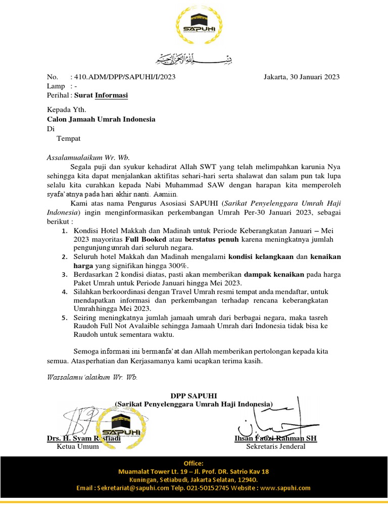 Surat Informasi Sapuhi | PDF