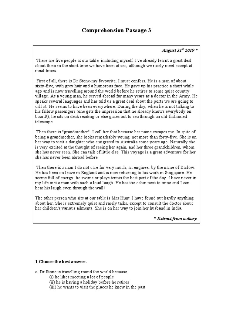 3 - Comprehension Passage (T1-5) | PDF | Adverb | Syntax