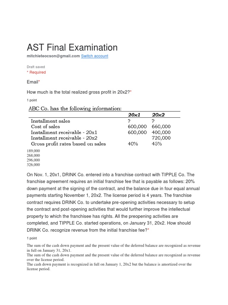 AST Final Examination: Required | PDF | Franchising | Revenue