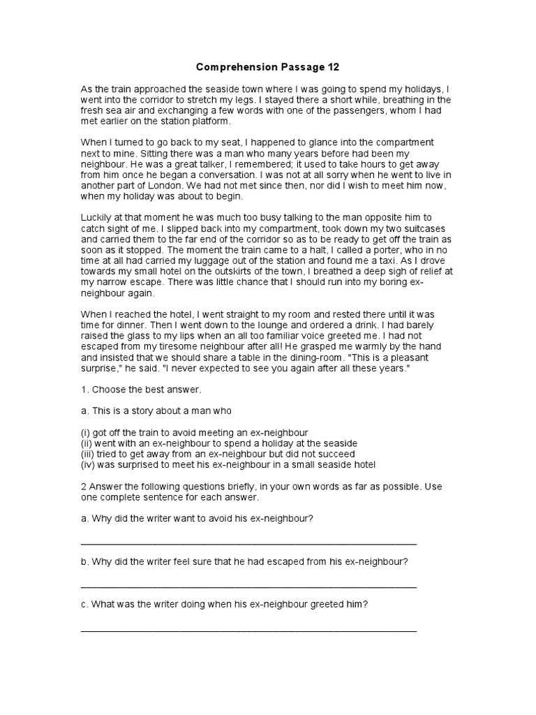12 Comprehension Passage PDF