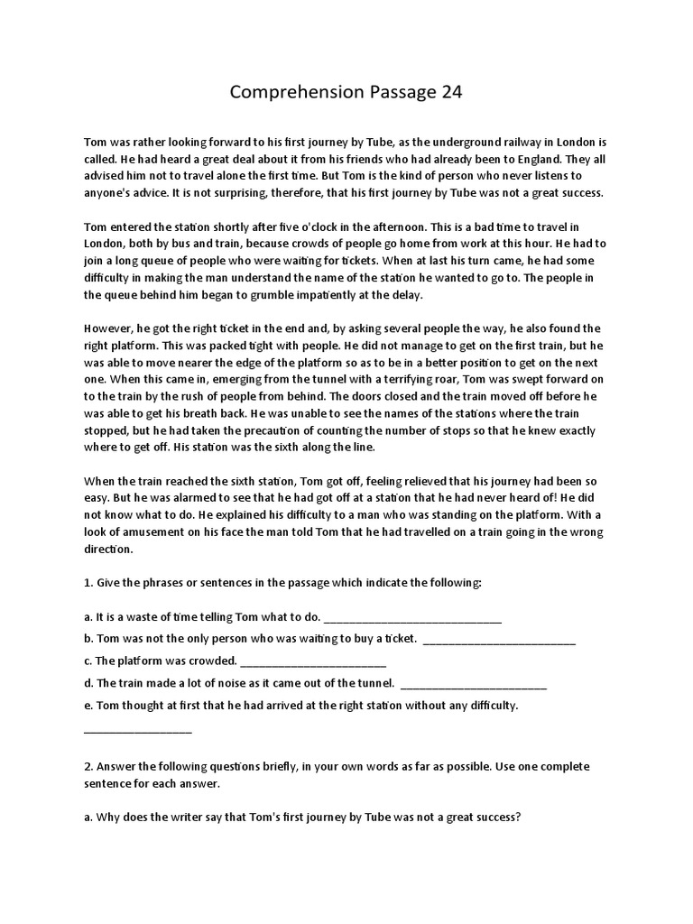 24 - Comprehension Passage | PDF | Language Arts & Discipline | Foreign ...