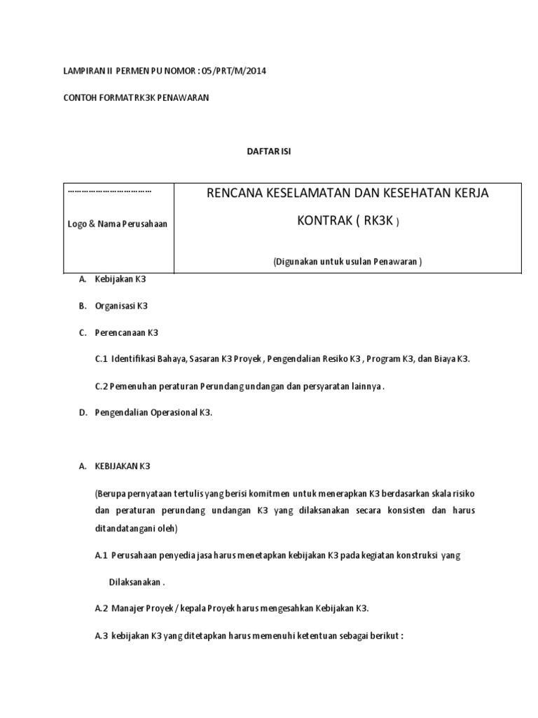 Contoh Dokumen RK3K Konstruksi | PDF