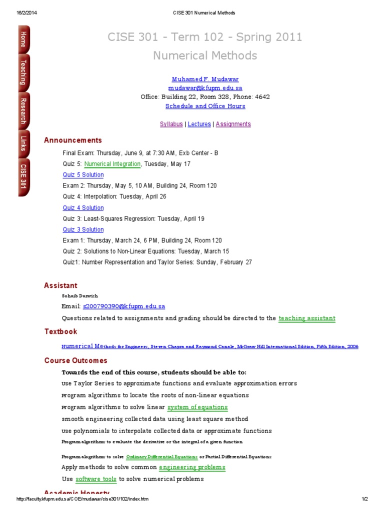 CISE 301 Numerical Methods | PDF | Numerical Analysis | Equations