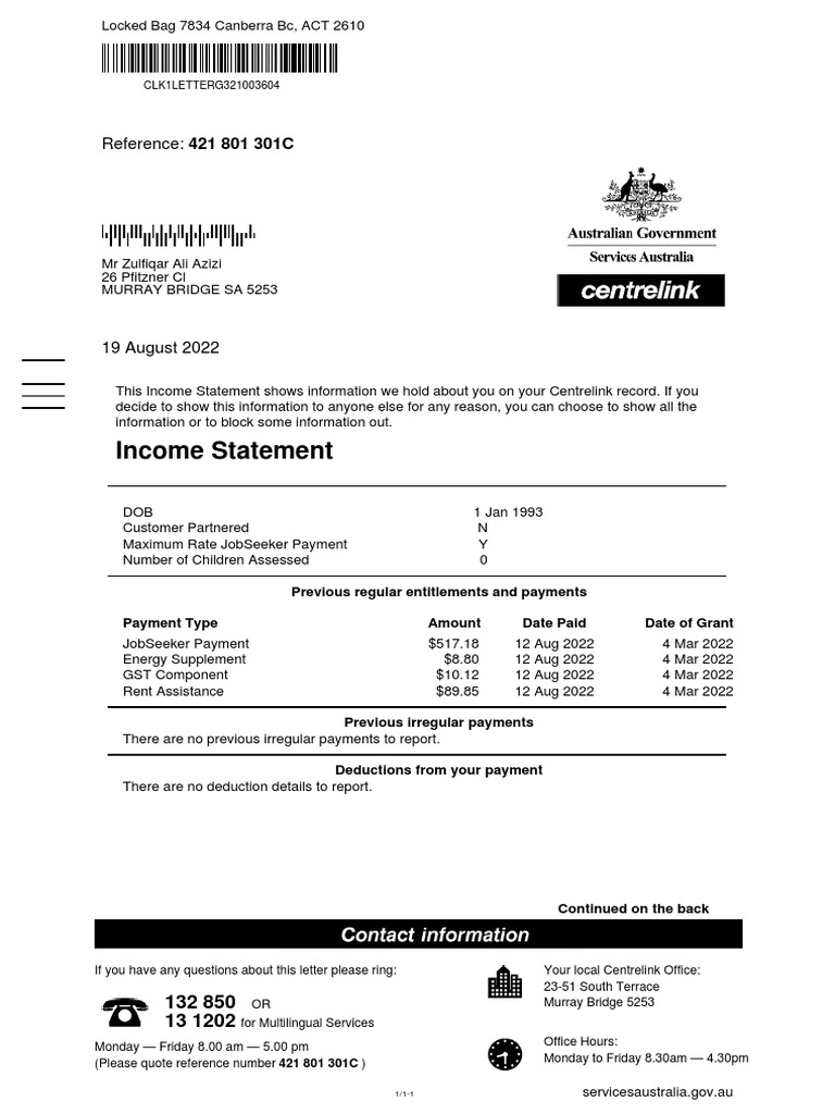 Income Statement: Reference: 421 801 301C | PDF | Business | Economies