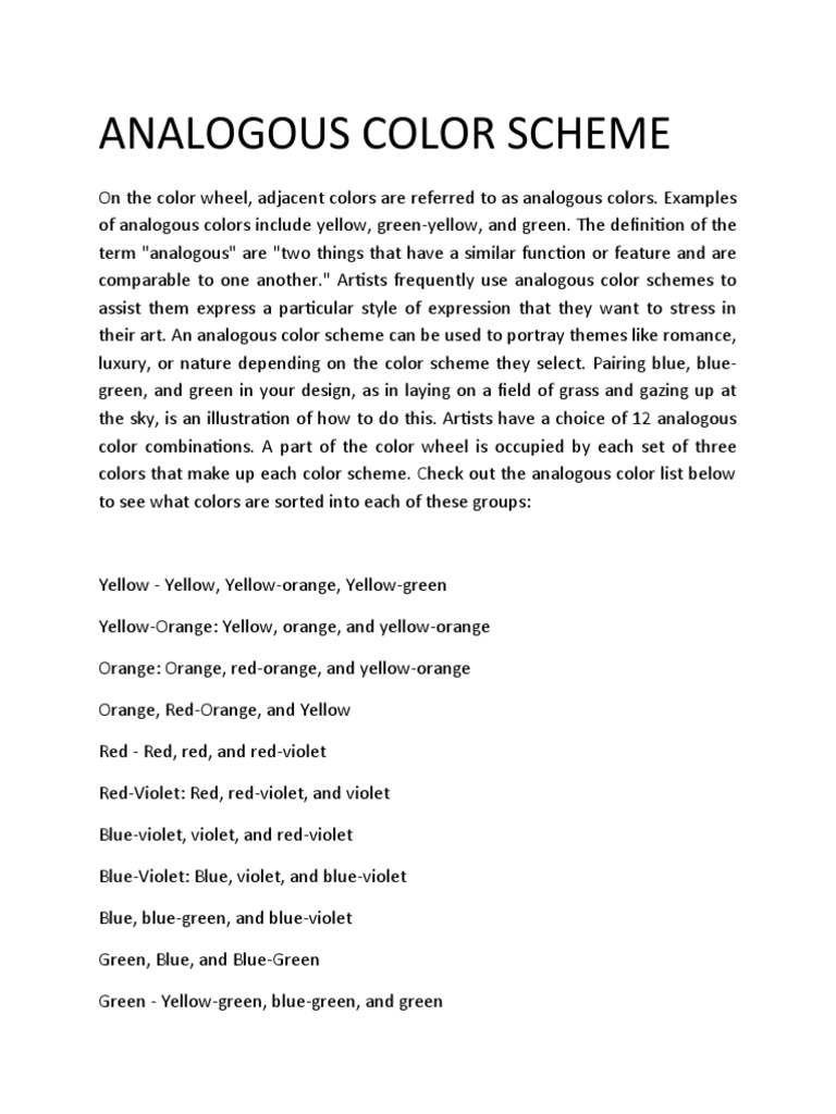 Analogous Color Scheme | PDF