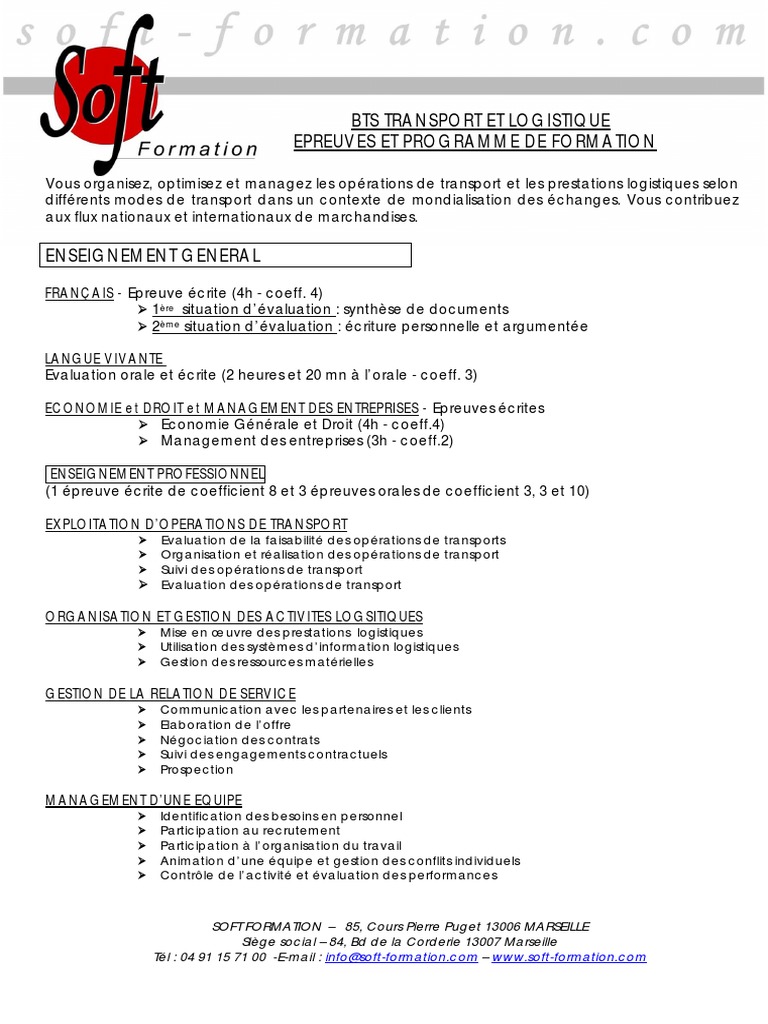 Programme BTS Transport et Logistique | PDF