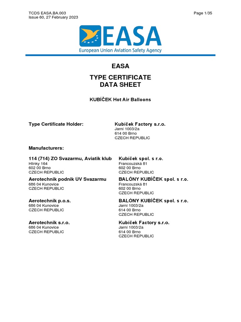 TCDS EASA BA 003 Issue-60 | PDF | Aviation | Transport TCDS EASA BA 003 Issue-60 | PDF | Aviation | Transport