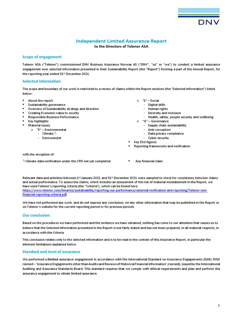 Independent Limited Assurance Report: Scope of Engagement | PDF | Audit ...