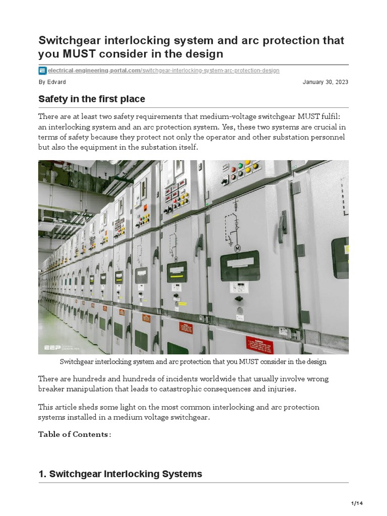 MV Switchgear Safety: Interlocking & Arc Protection | PDF | Electric ...