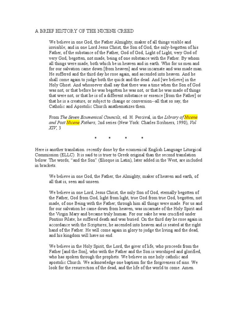 A Brief History of the Nicene Creed | Arianism | God The Father