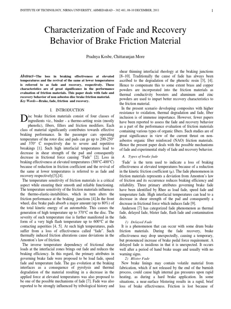 Characterization of Fade and Recovery Behavior of Brake Friction ...
