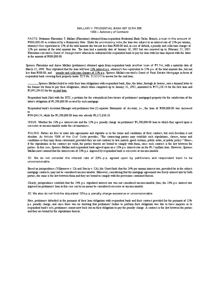 1306 - Autonomy of Contracts | PDF | Loans | Interest