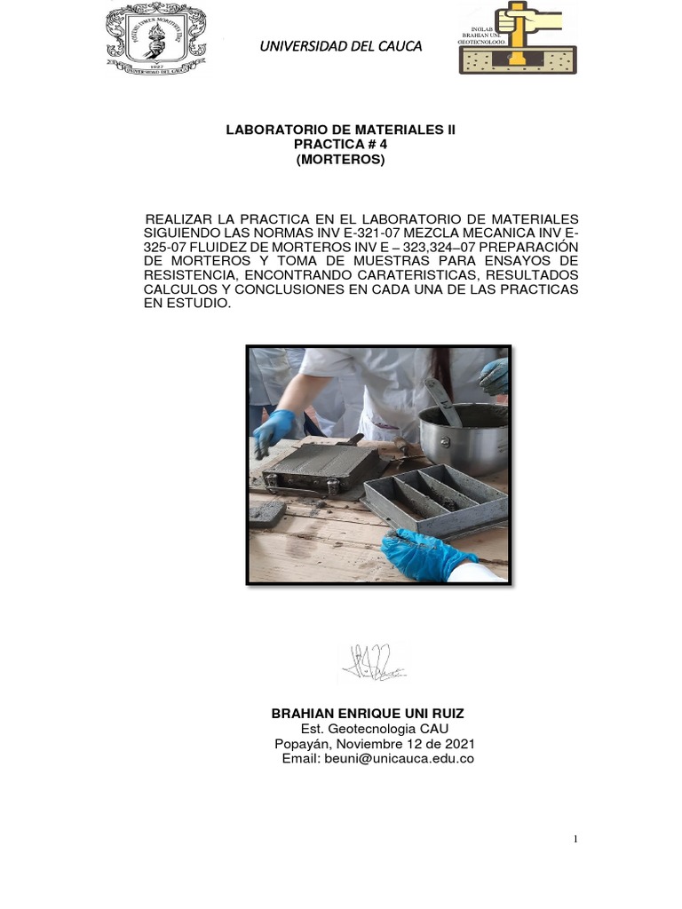 Informe Lab Mat 2, Practica # 4 | PDF | Laboratorios | Cemento