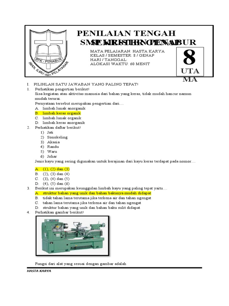 Soal PTS Genap Hasta Kelas 8 Utama 2022 | PDF